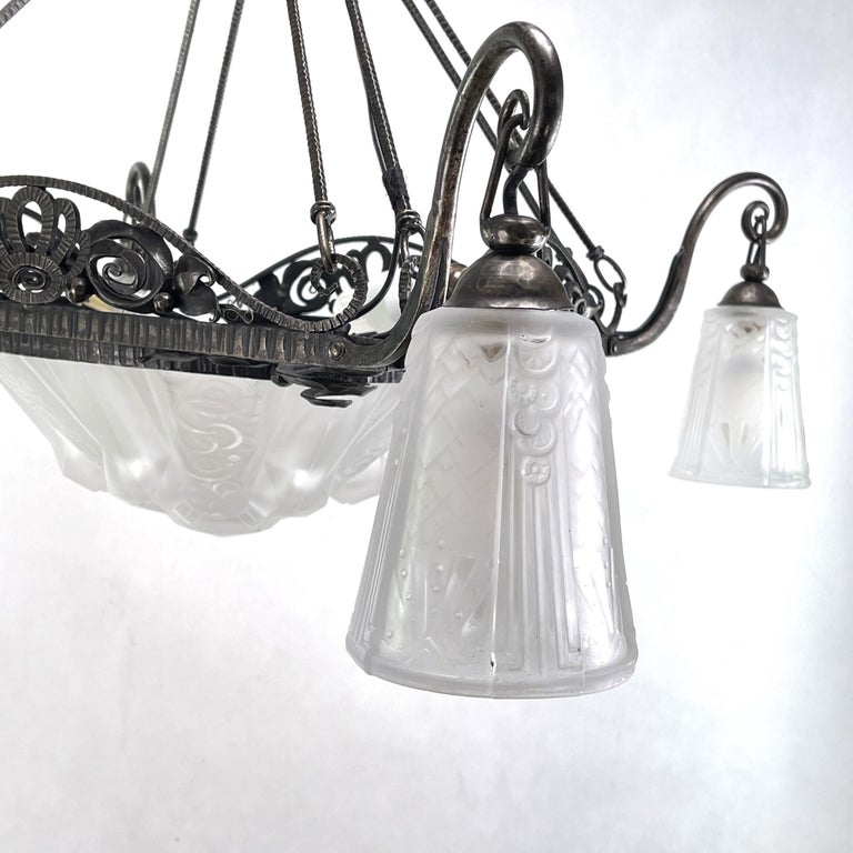 Art Deco Wrought Iron Ceiling Lamp by Muller Freres, Luneville, 1920s ...