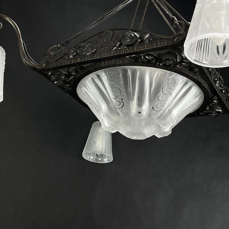Art Deco Wrought Iron Ceiling Lamp by Muller Freres, Luneville, 1920s ...