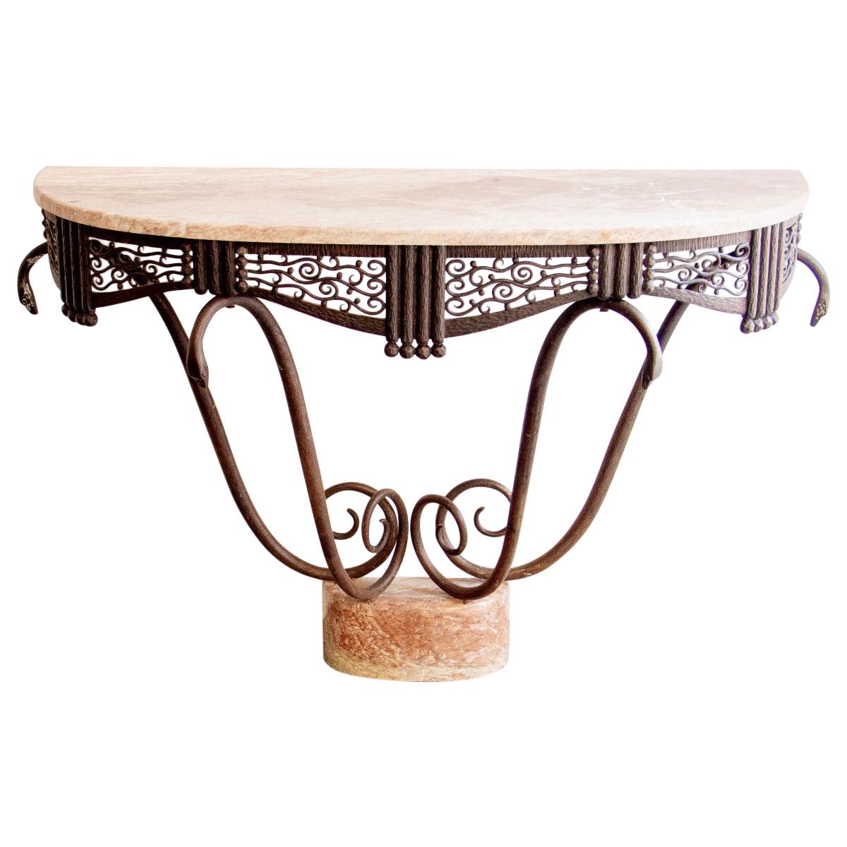 Art Deco Wrought Iron Console Table by Michel Zadounaïsky at 1stDibs