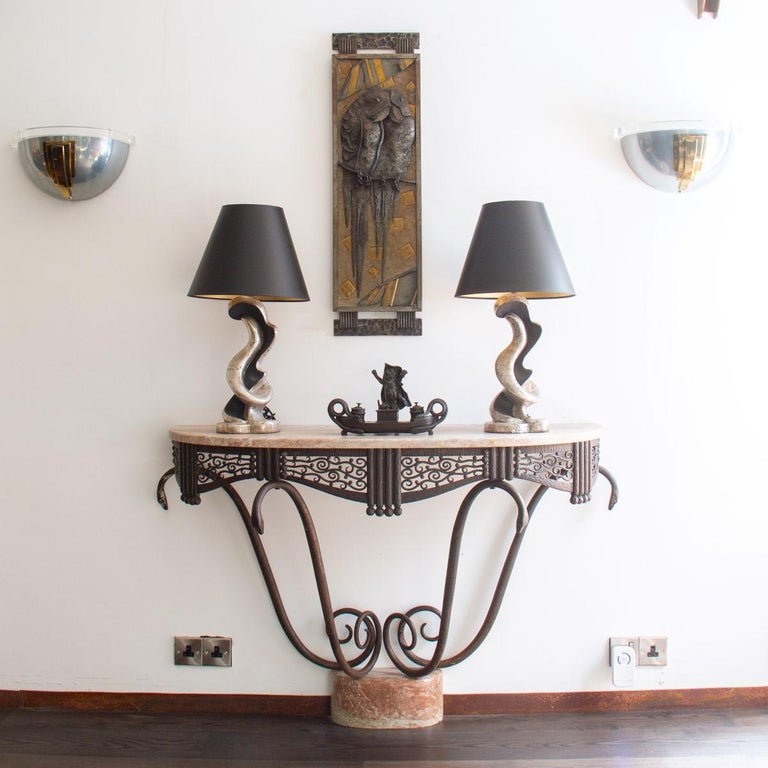 Art Deco Wrought Iron Console Table by Michel Zadounaïsky at 1stDibs