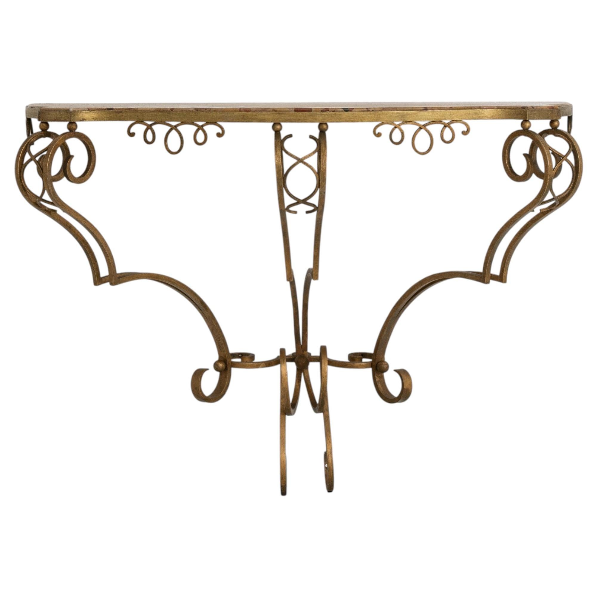 Art Deco Wrought Iron Console Table with Marble Top For Sale at 1stDibs