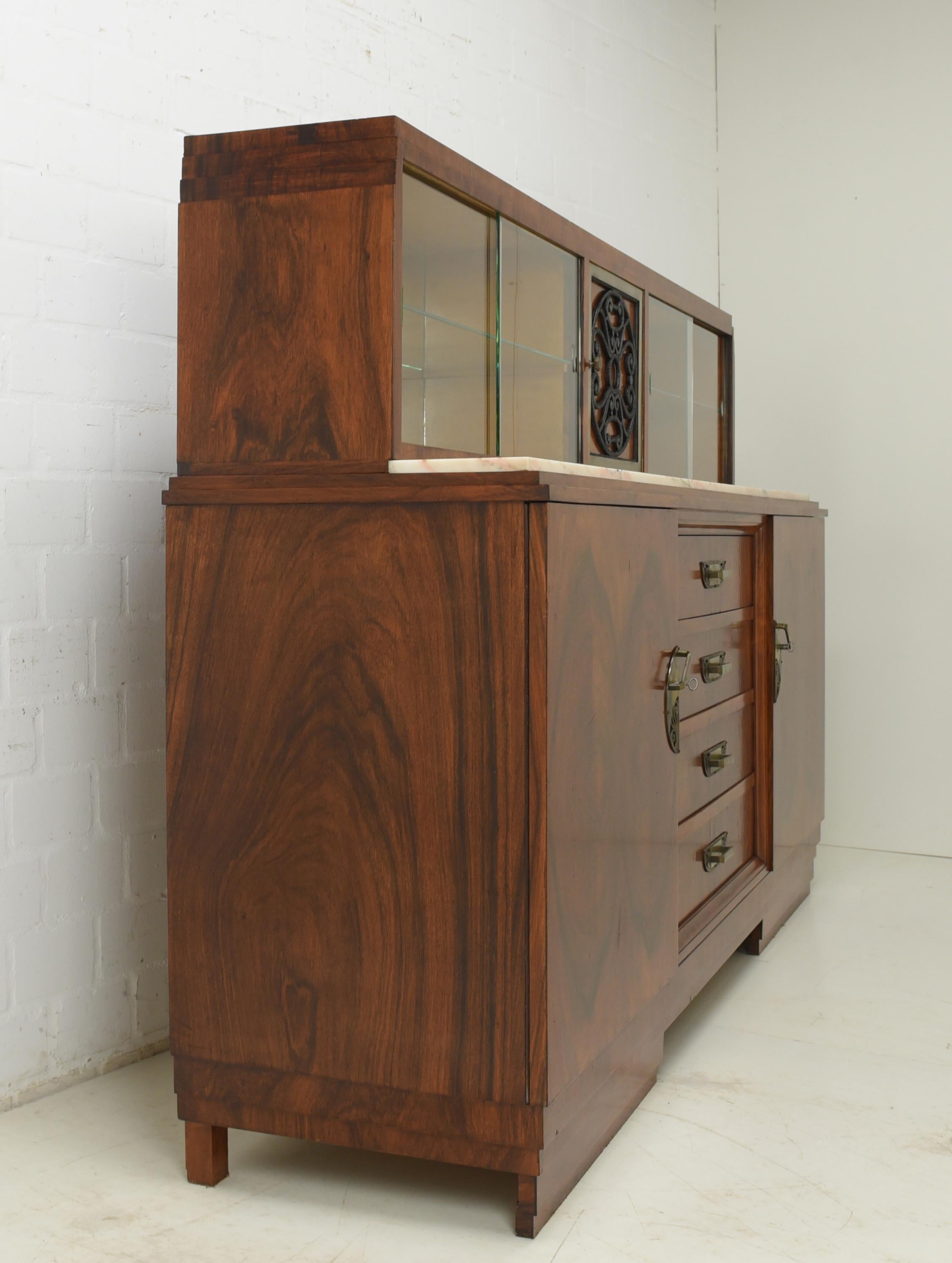Art Deco XXL Sideboard / Buffet with Display Cabinet in Walnut For Sale ...
