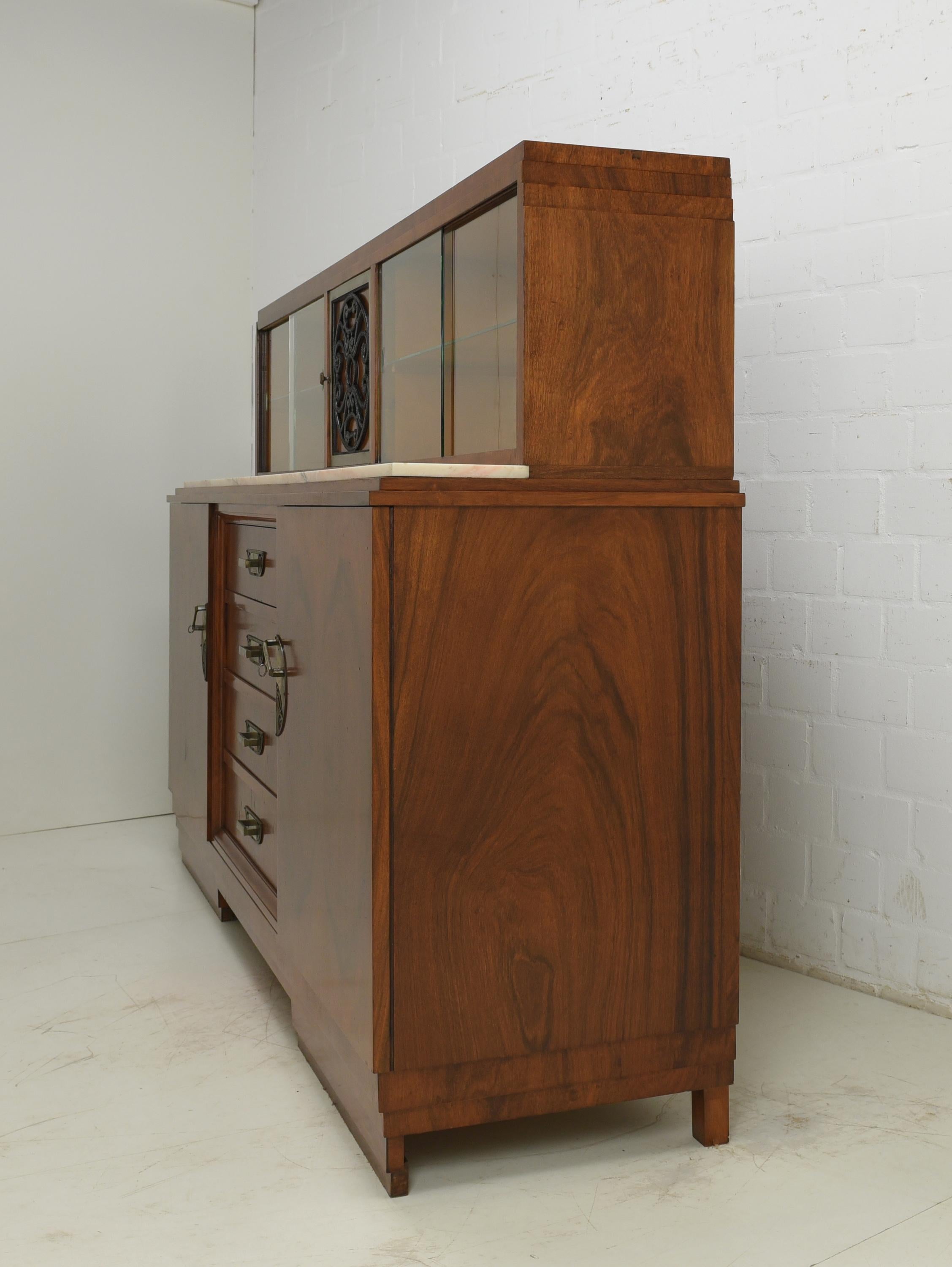 Art Deco XXL Sideboard / Buffet with Display Cabinet in Walnut For Sale ...