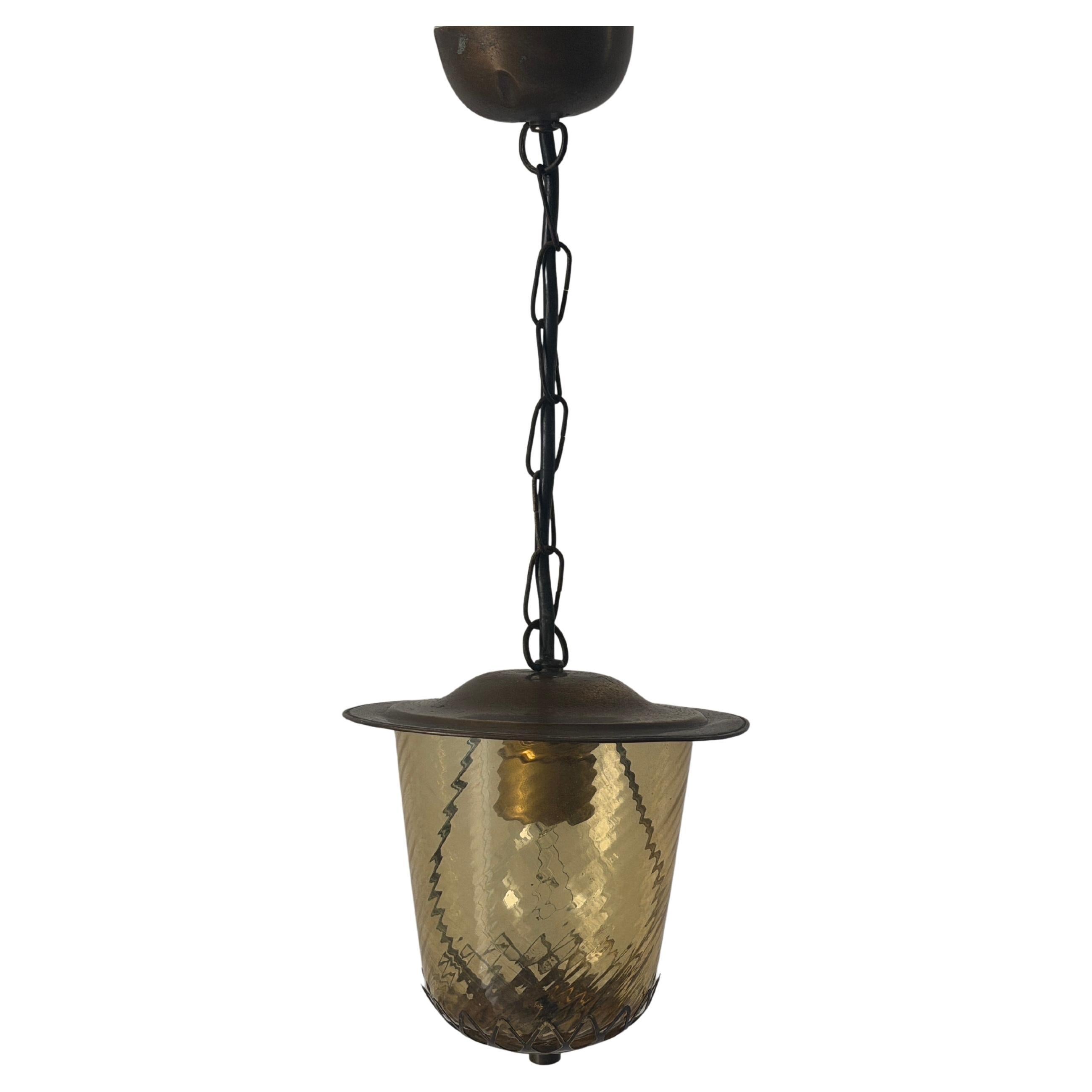 Art Deco Pendant Lamp, Brass and Yellow Glass, France, 1920s For Sale ...