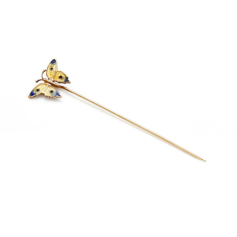 Vintage Yellow Gold Butterfly Enamel Stick Pin at 1stDibs
