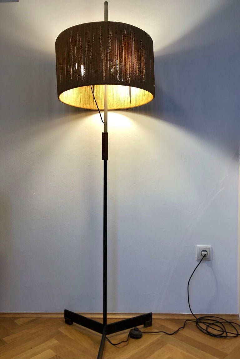 Austrian Mid Century Heavy Floor Lamp with Flax Lampshade and 3 Legs ...