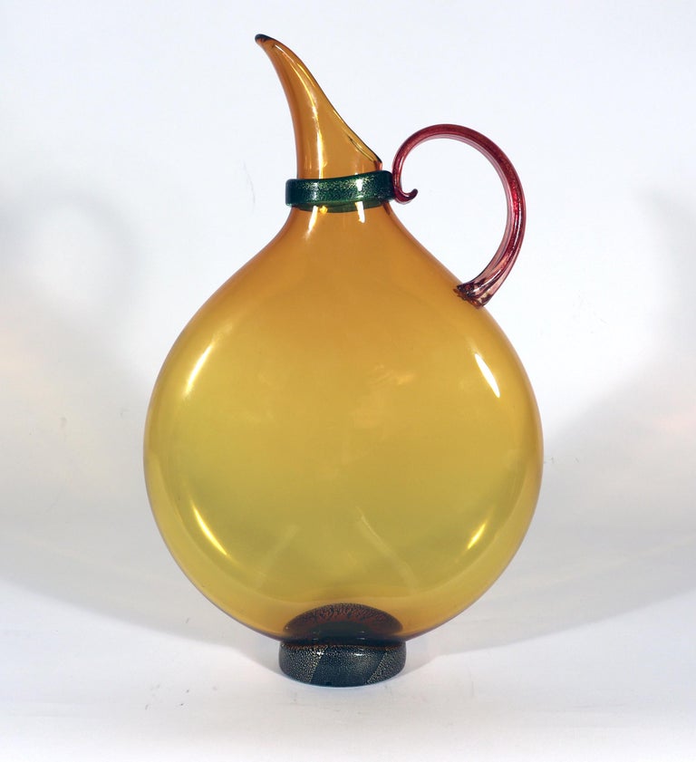 Art Glass Hand Blown Flat Transparent Glass Pitchers, Set of Three For ...