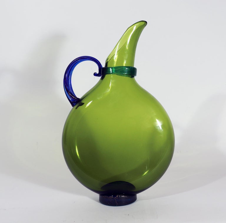 Art Glass Hand Blown Flat Transparent Glass Pitchers, Set of Three For ...