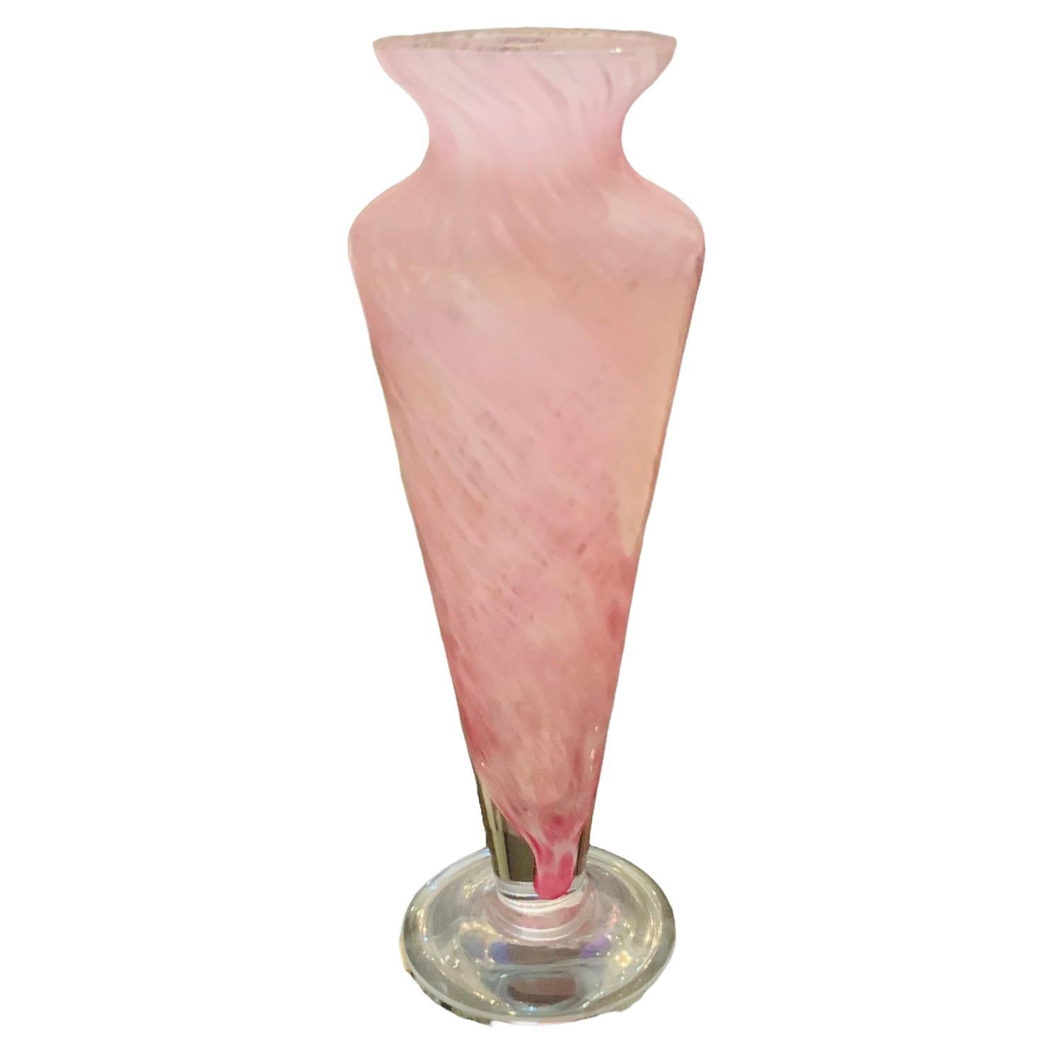 Art Glass Pink And White Swirled Glass Fluted Rim Bud Vase For Sale at ...
