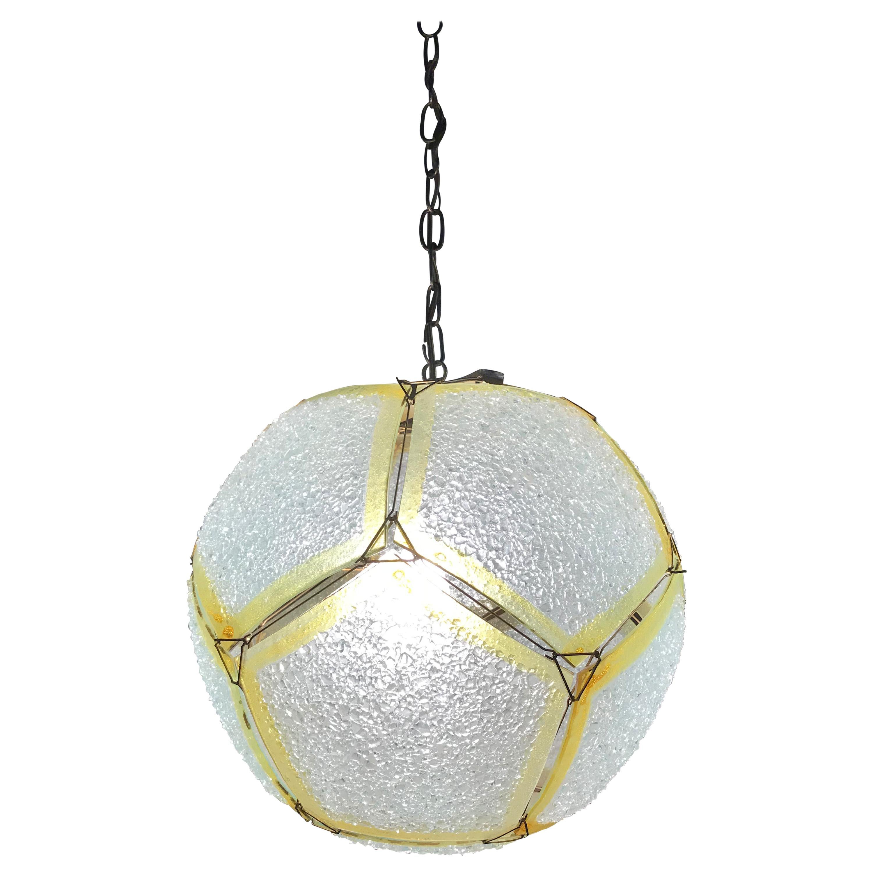 Art Glass Textured Pendant Light with Pentagonal Panels, circa 1970 For ...