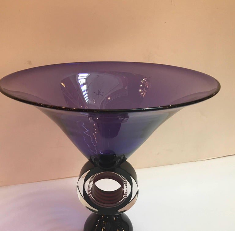 Art Italian Glass Amethyst Pedestal Bowl For Sale at 1stDibs