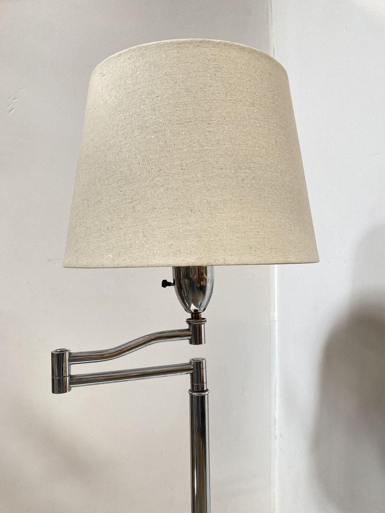 Art Moderne Wood and Chrome Swing Arm Floor Lamp For Sale at 1stDibs