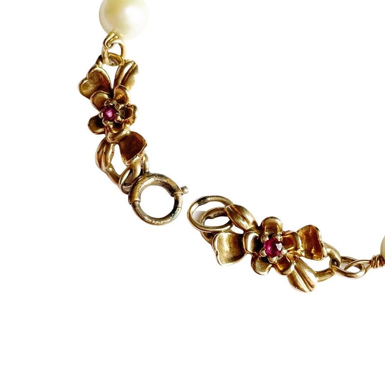 Art Neveau 14k Yellow Gold Antique Pearl and Flower Link Design with ...