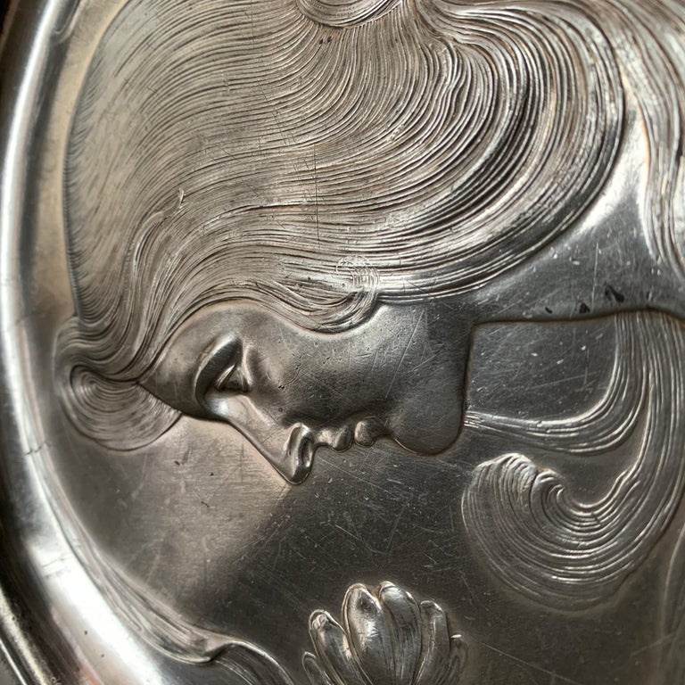 Art Nouvau Octagonal French Pewter Plate For Sale at 1stDibs