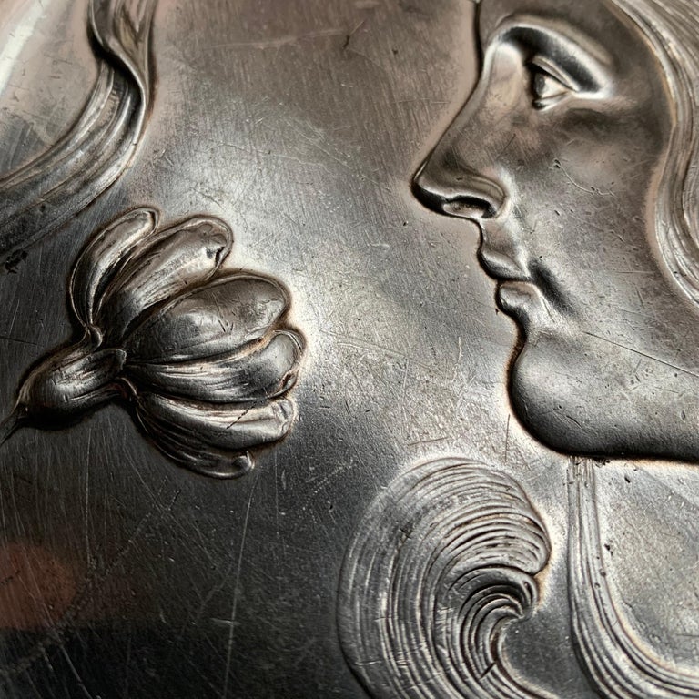 Art Nouvau Octagonal French Pewter Plate For Sale at 1stDibs