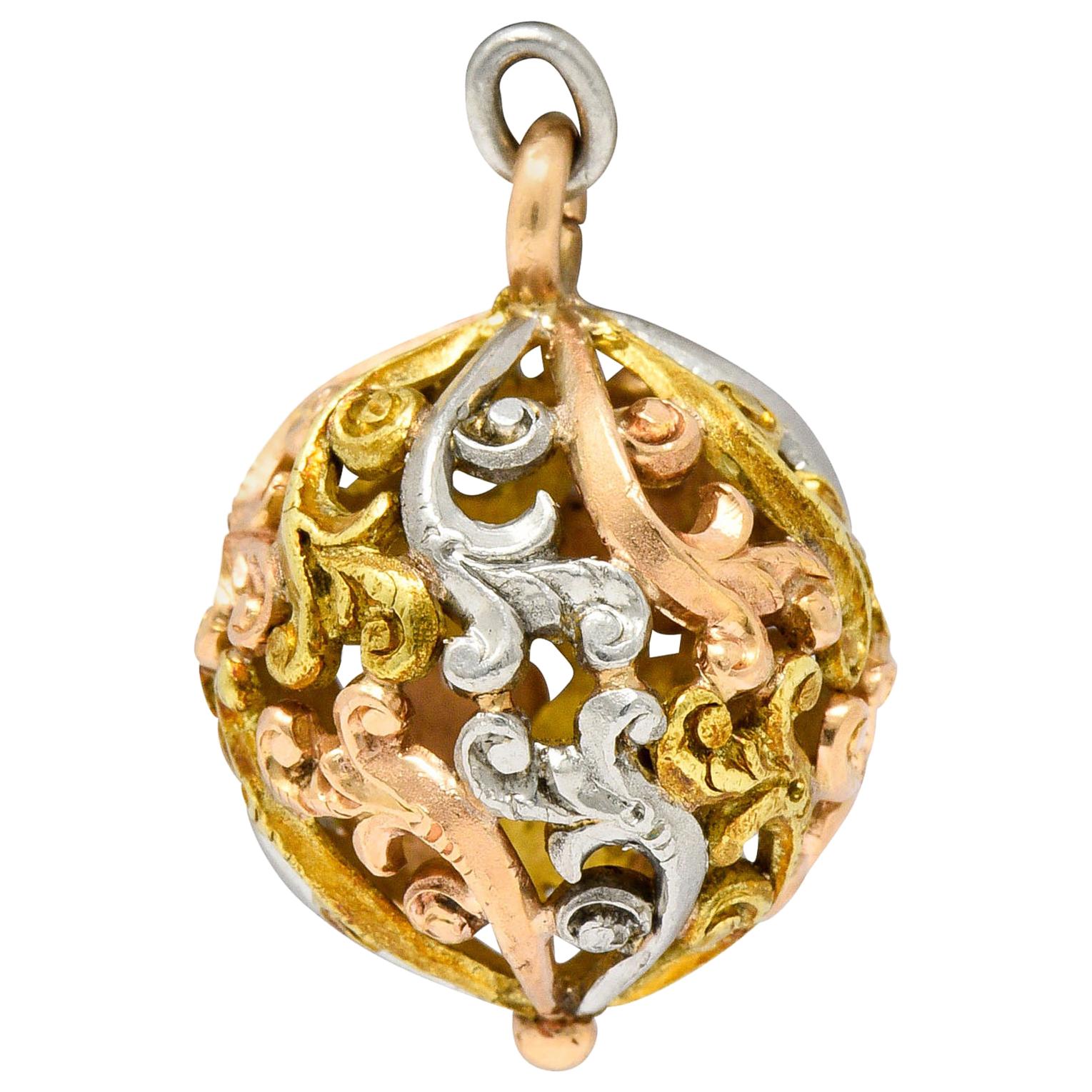 Art Nouveau 14 Karat Gold Opening Cocktail Shaker and Devil Charm at ...