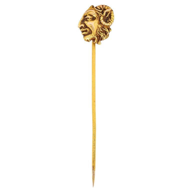 Art Nouveau 18 Karat Gold Pan Mythological Greek God Head Stickpin For ...