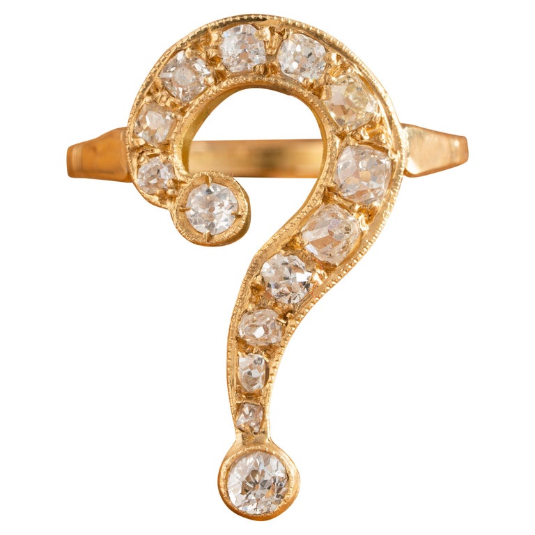 Art Nouveau 18 Karat Yellow Gold 1.50 Carat Old Mine Cut Question Mark ...
