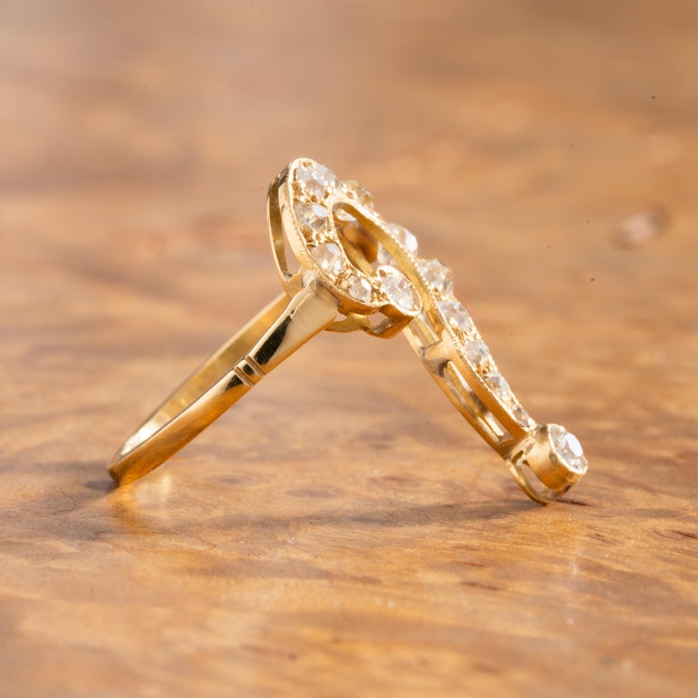 Art Nouveau 18 Karat Yellow Gold 1.50 Carat Old Mine Cut Question Mark Ring at 1stDibs