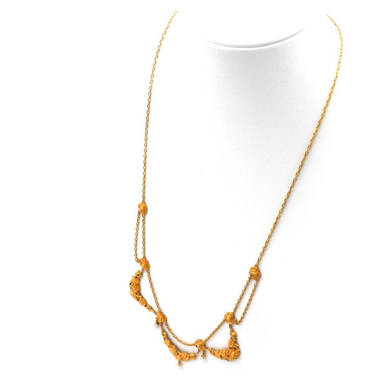 Art Nouveau 18K Gold and Pearl Drapery Necklace, Paris, circa 1905 For ...