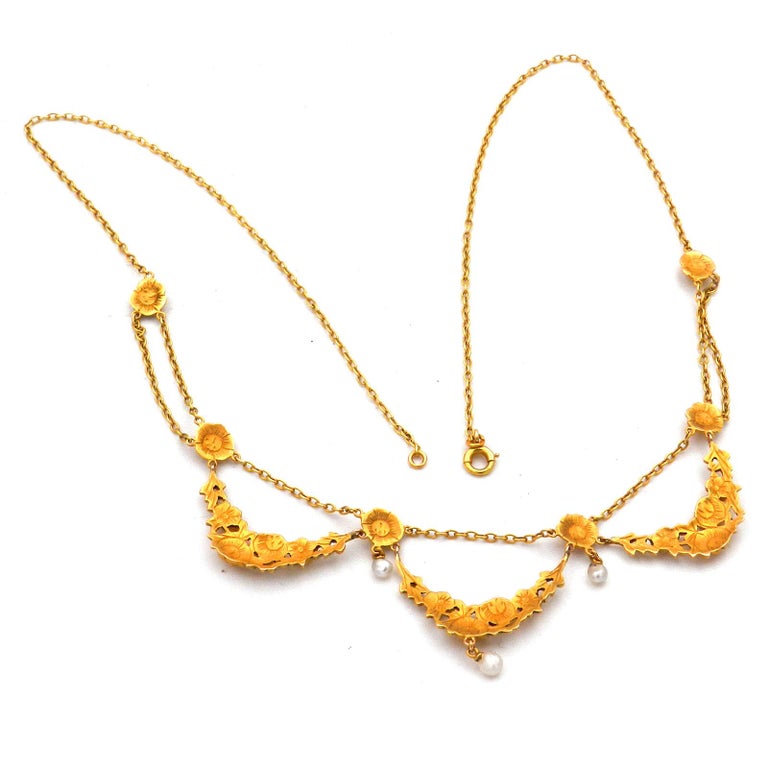 Art Nouveau 18K Gold and Pearl Drapery Necklace, Paris, circa 1905 For ...