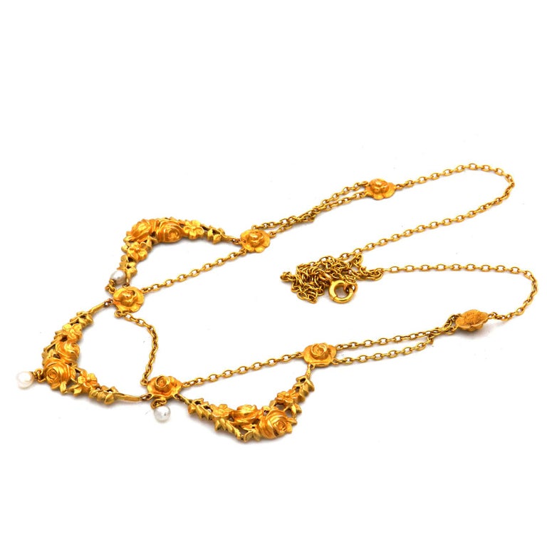 Art Nouveau 18K Gold and Pearl Drapery Necklace, Paris, circa 1905 For ...