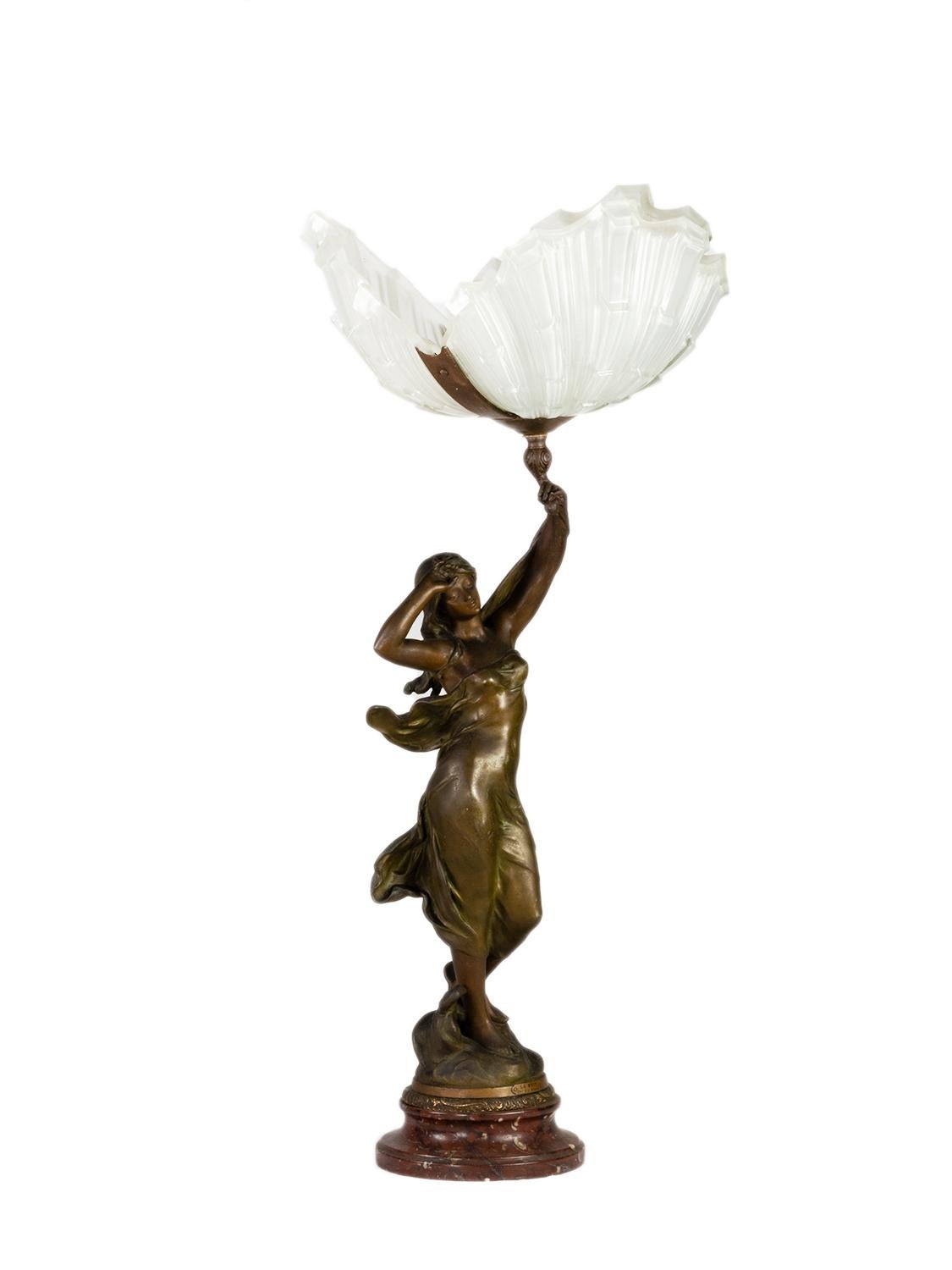 Art Nouveau 20th Century Spelter Sculpture and Lamp by Hippolyte Moreau ...