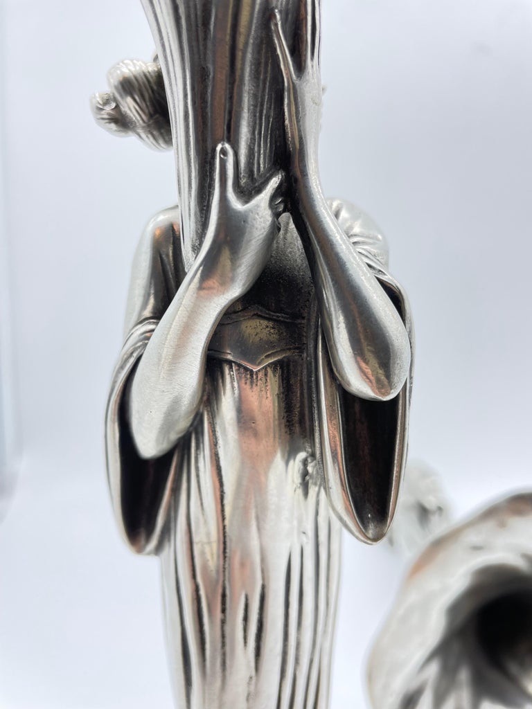 Art Nouveau Achille Gamba Candlestick, Pewter For Sale at 1stDibs