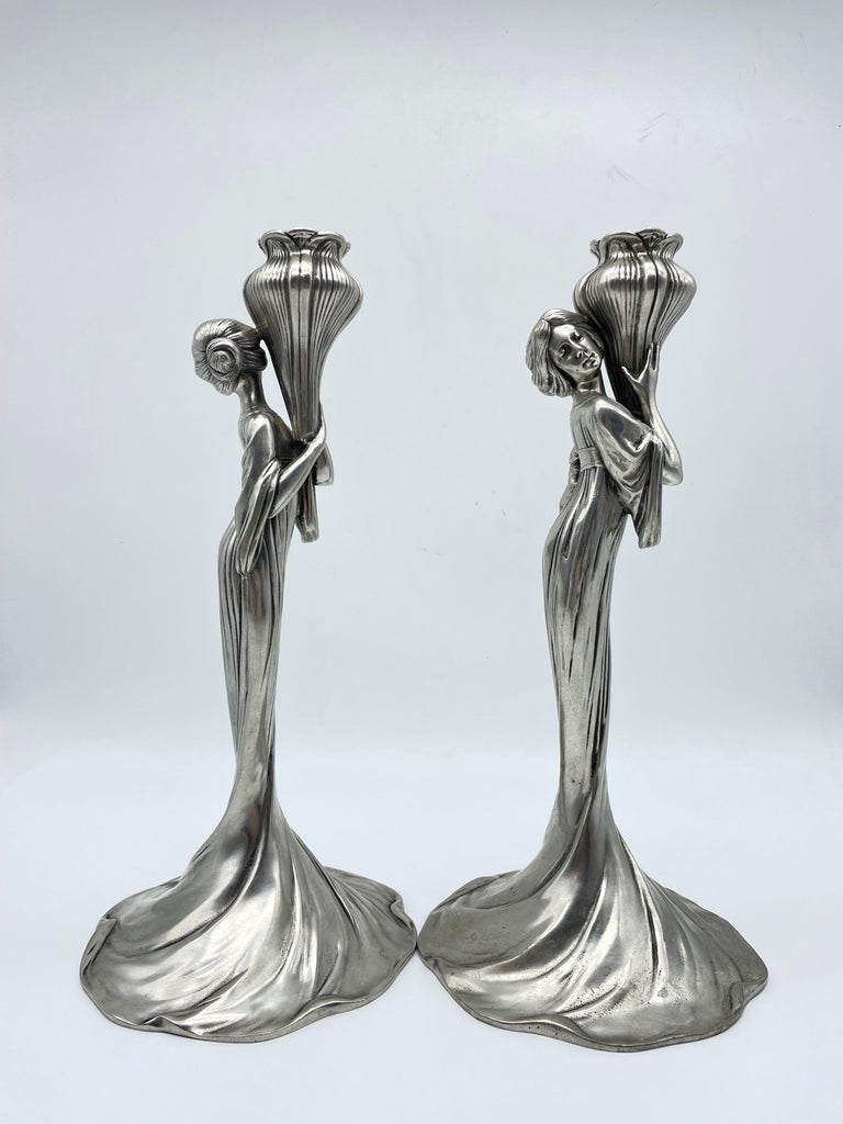 Art Nouveau Achille Gamba Candlestick, Pewter For Sale at 1stDibs