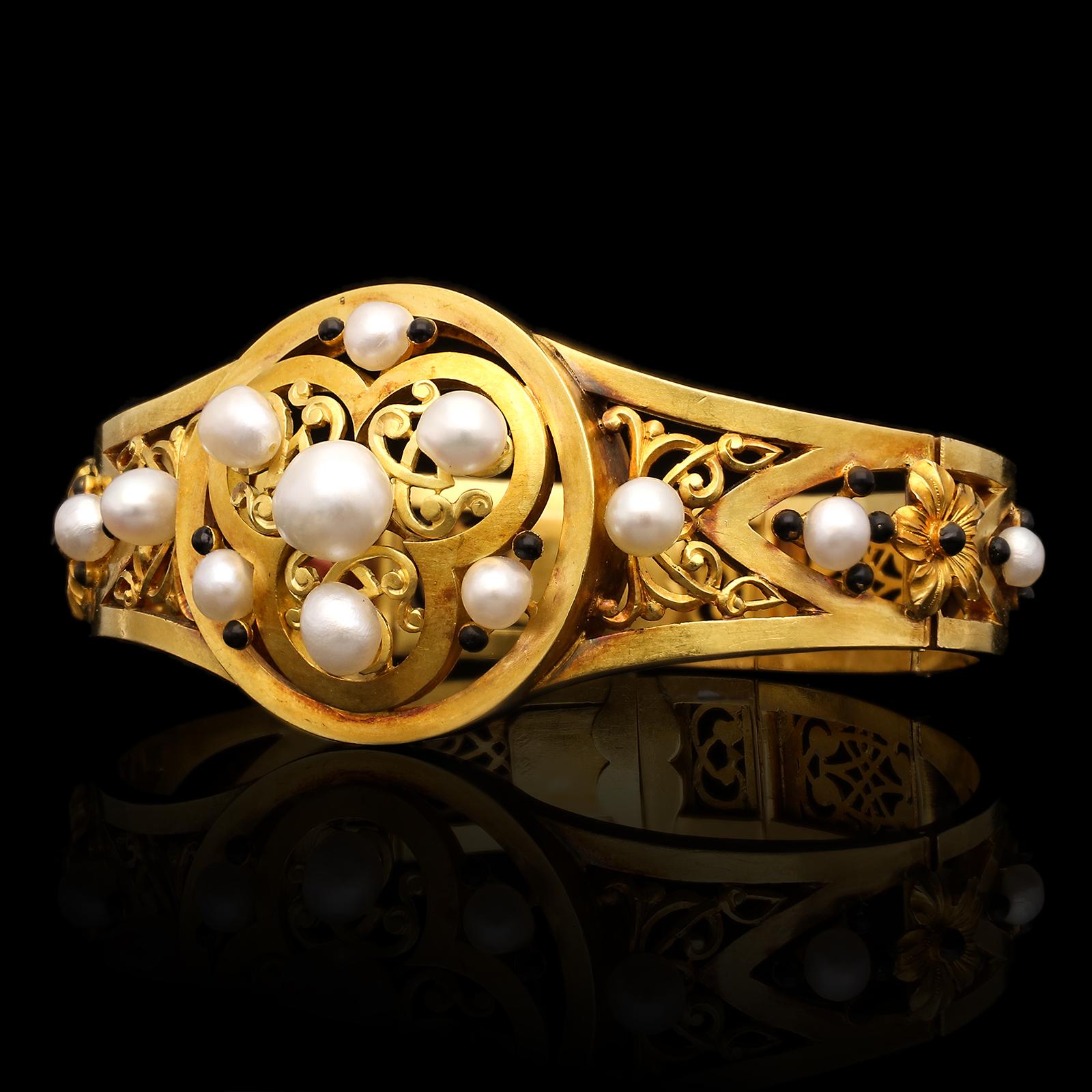 Art Nouveau Antique Gold and Natural Pearl Bangle, Circa 1900 For Sale at 1stDibs | pearl ...