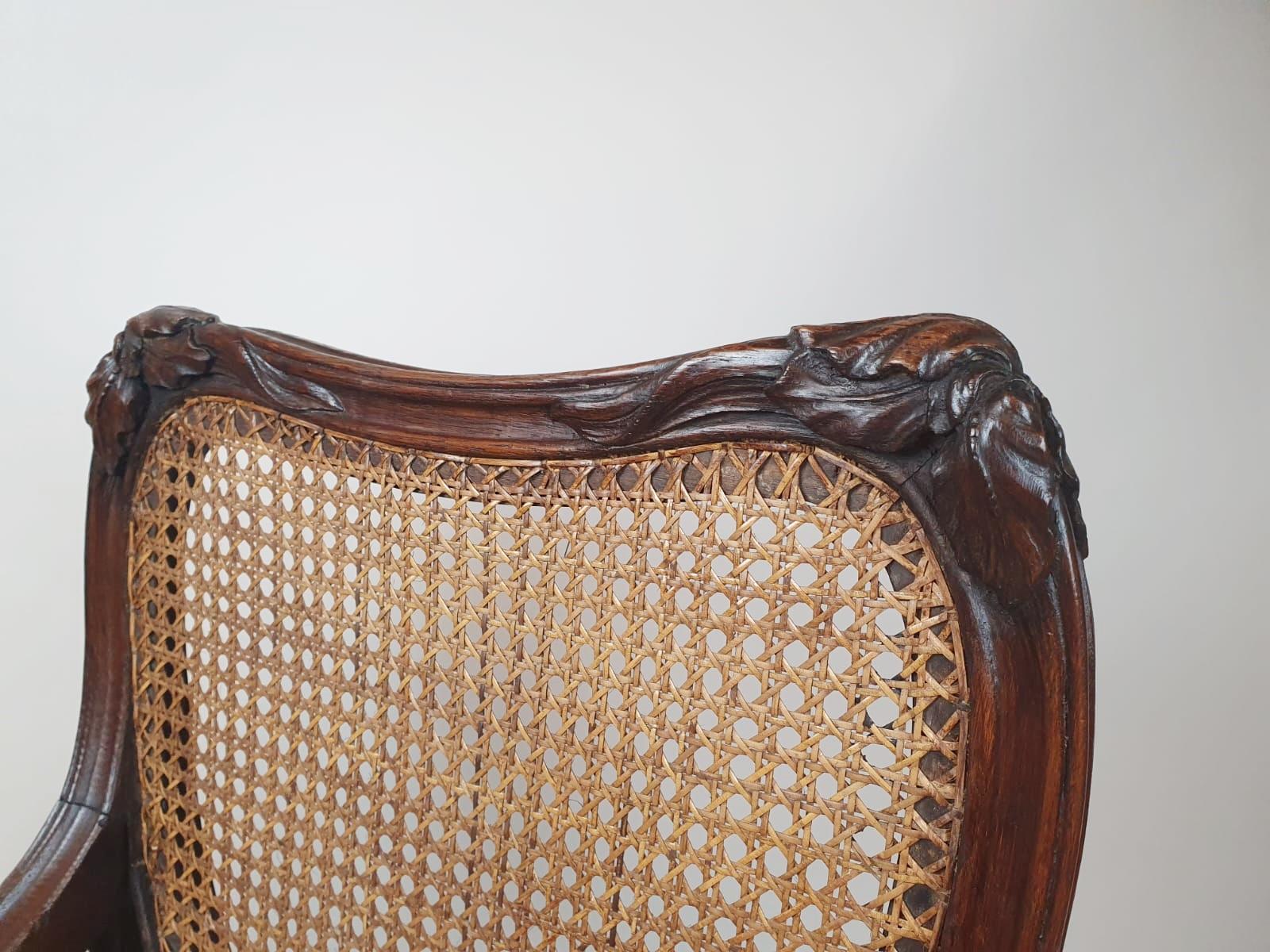 Art Nouveau Armchair In Oak And Canework For Sale at 1stDibs