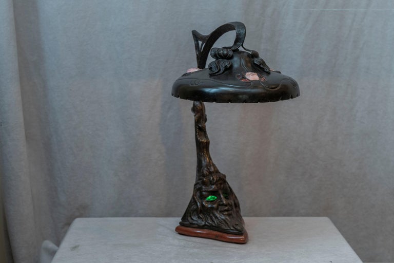 Art Nouveau Austrian Jeweled Lamp with Green Man Light Up Base, circa ...