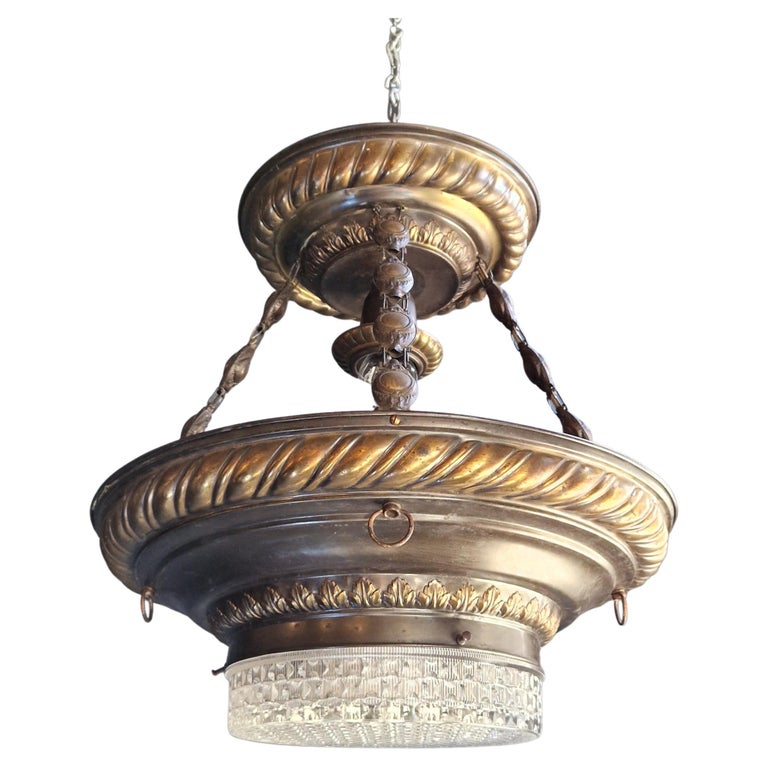 Art Nouveau Brass Chandelier Lustre Ceiling Lamp Rarity Antique For ...