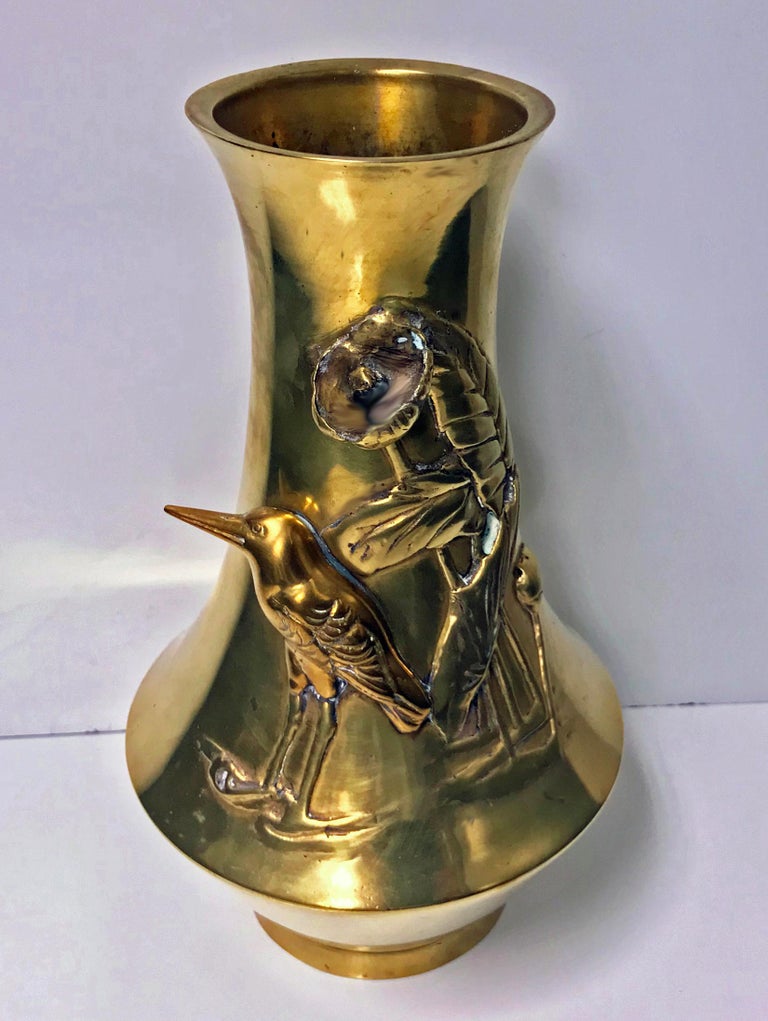 Art Nouveau Brass Kingfisher Vase, circa 1920 at 1stDibs