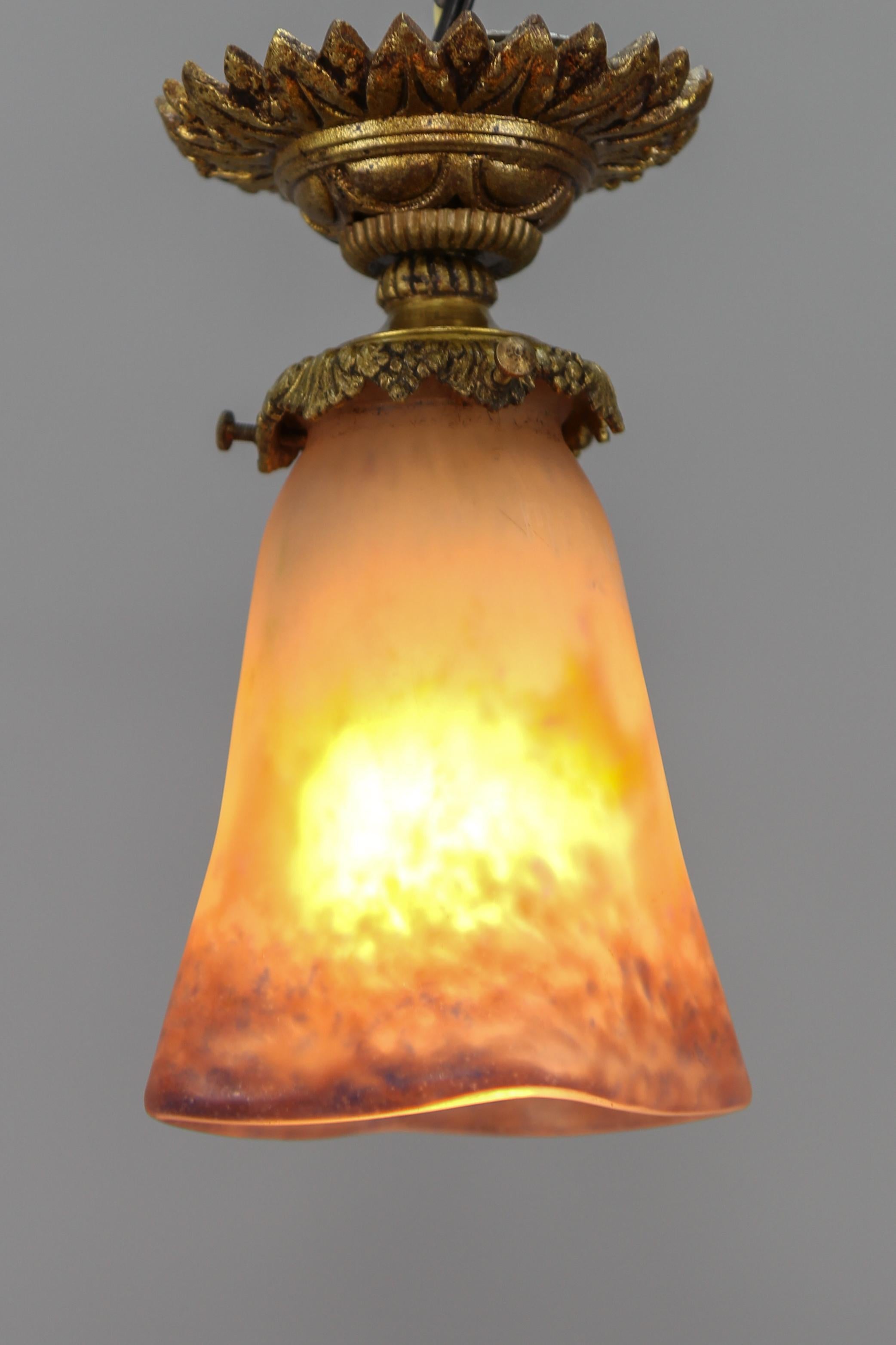Art Nouveau Bronze and Polychrome Glass Ceiling Light by Muller Frères ...