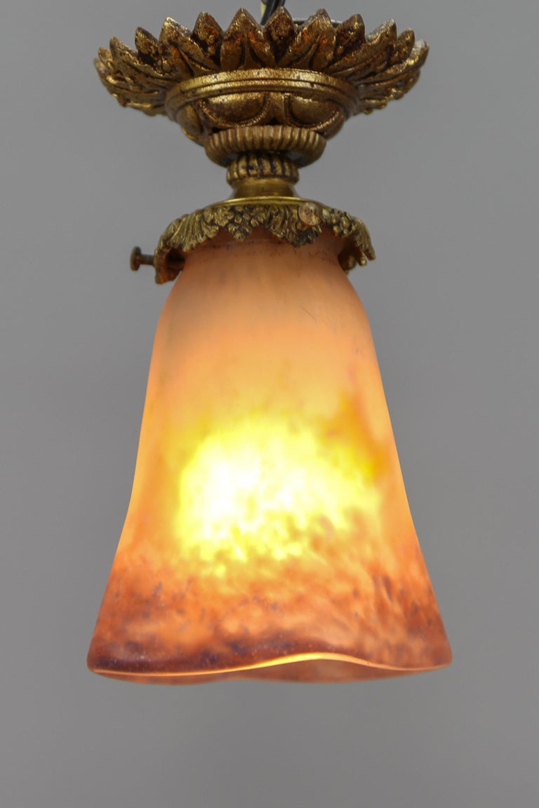 Art Nouveau Bronze and Polychrome Glass Ceiling Light by Muller Frères ...