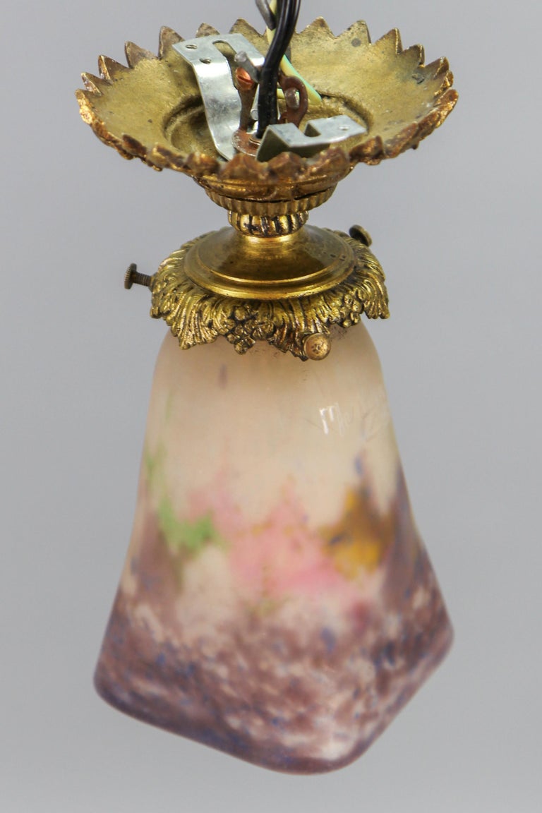 Art Nouveau Bronze and Polychrome Glass Ceiling Light by Muller Frères ...