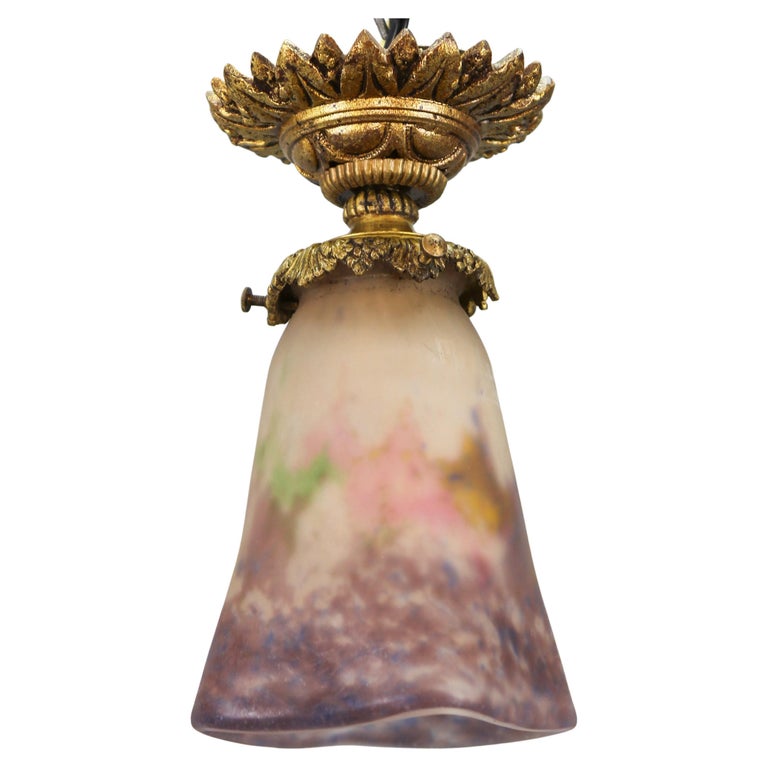 Art Nouveau Bronze and Polychrome Glass Ceiling Light by Muller Frères ...