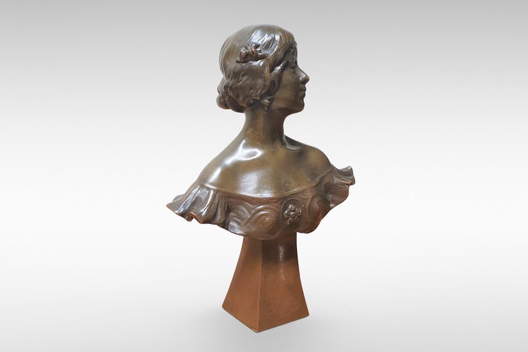 Art Nouveau Bronze Bust by Alexandre Caron For Sale at 1stDibs