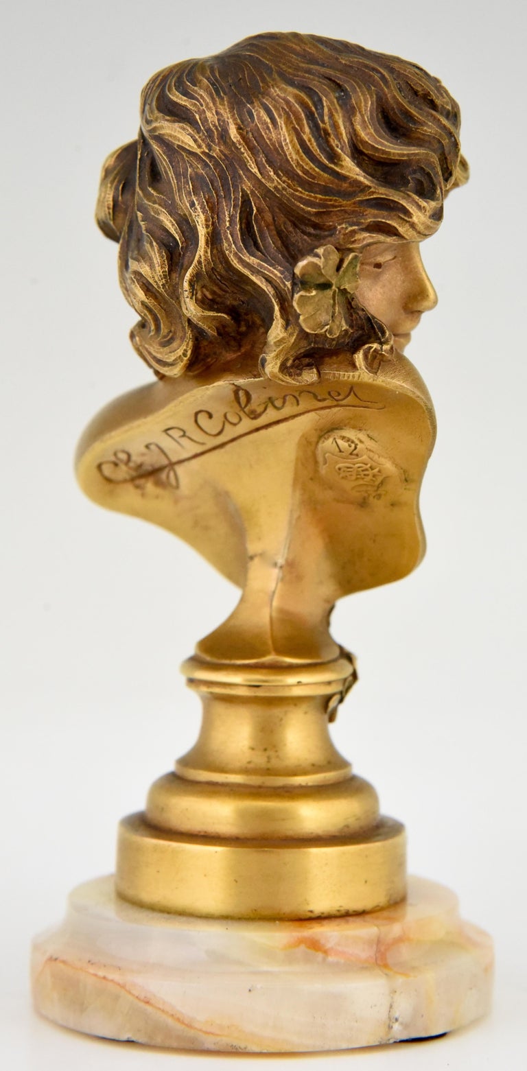 Art Nouveau Bronze Bust Woman with Flowers Claire Roberte Jeanne ...