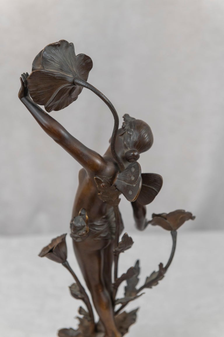 Art Nouveau Bronze, Butterfly Girl, "F. Rosse '90, Peach Marble Base ...