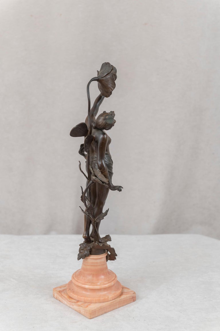 Art Nouveau Bronze, Butterfly Girl, "F. Rosse '90, Peach Marble Base ...