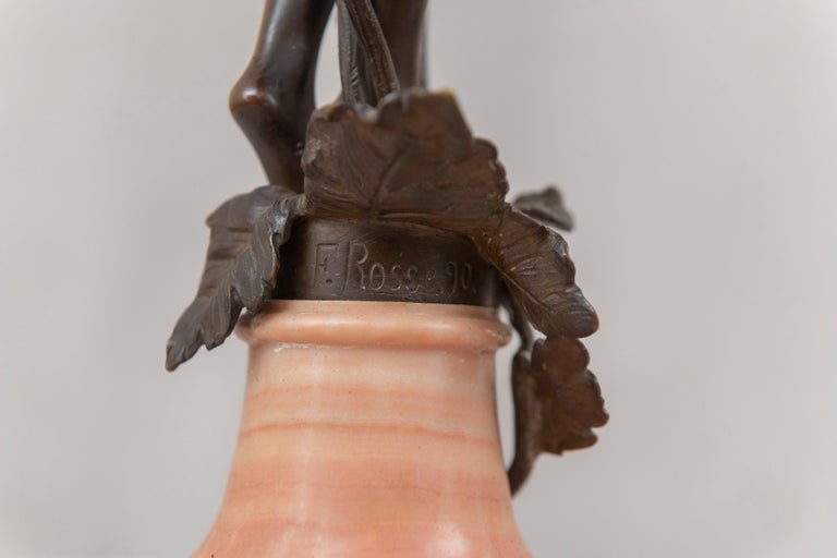 Art Nouveau Bronze, Butterfly Girl, "F. Rosse '90, Peach Marble Base ...