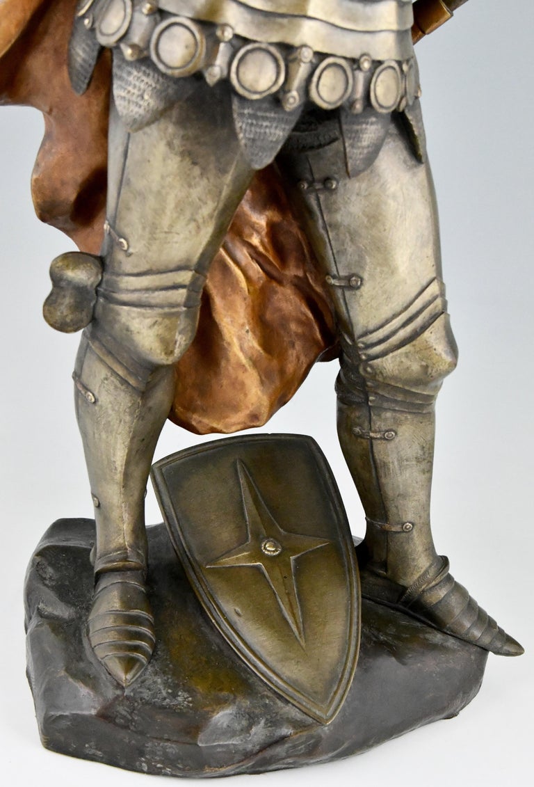 Art Nouveau Bronze Sculpture of a Knight in Armor, Lucas Madrassi at ...