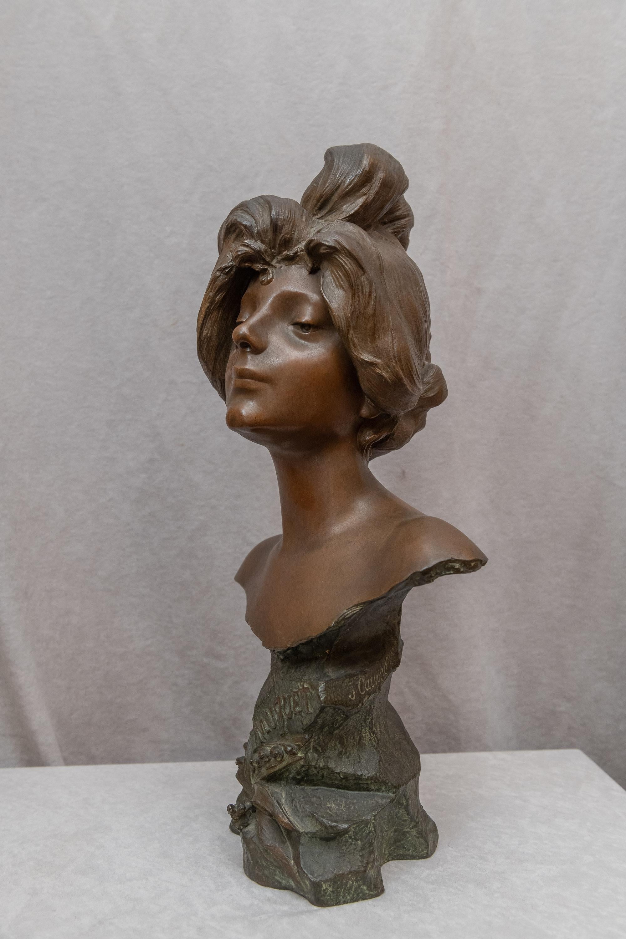 Art Nouveau Bust of a Beautiful Woman, Artist Signed J. Causse at ...