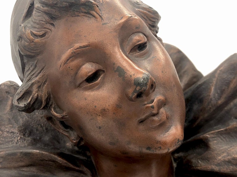 Art Nouveau Bust of a Pierrette Female Pierrot For Sale at 1stDibs