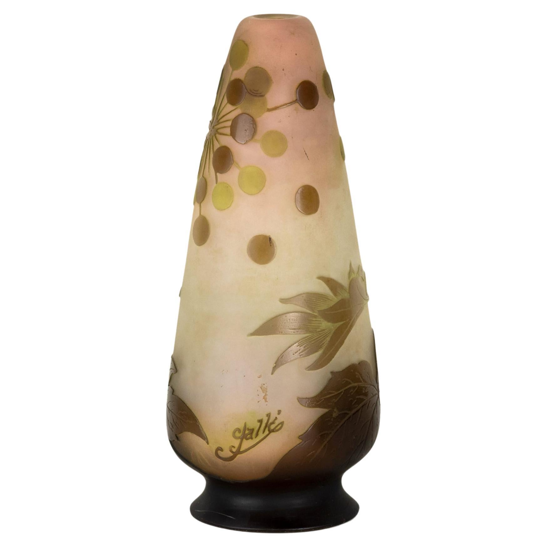 Cameo Glass Vase Vine Flowers By Emile Galle, 1900s For Sale at 1stDibs