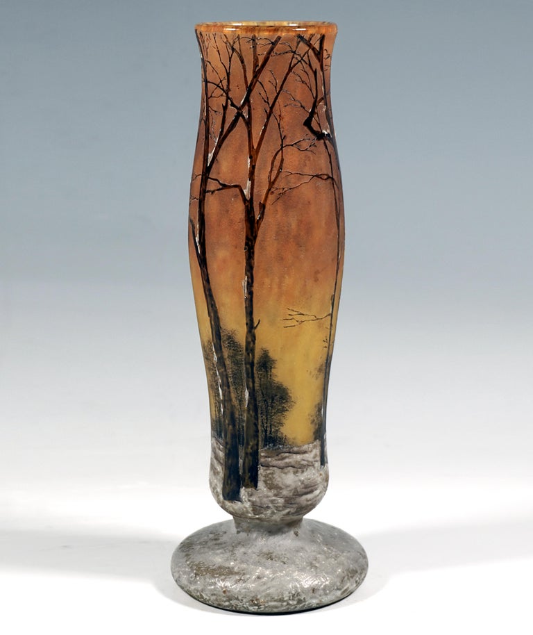Art Nouveau Cameo Vase with Winter Landscape, Daum Nancy, France, Ca ...