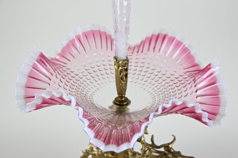 Art Nouveau Centerpiece with Stag Frilly Glass Bowl or Vase, Austria ...
