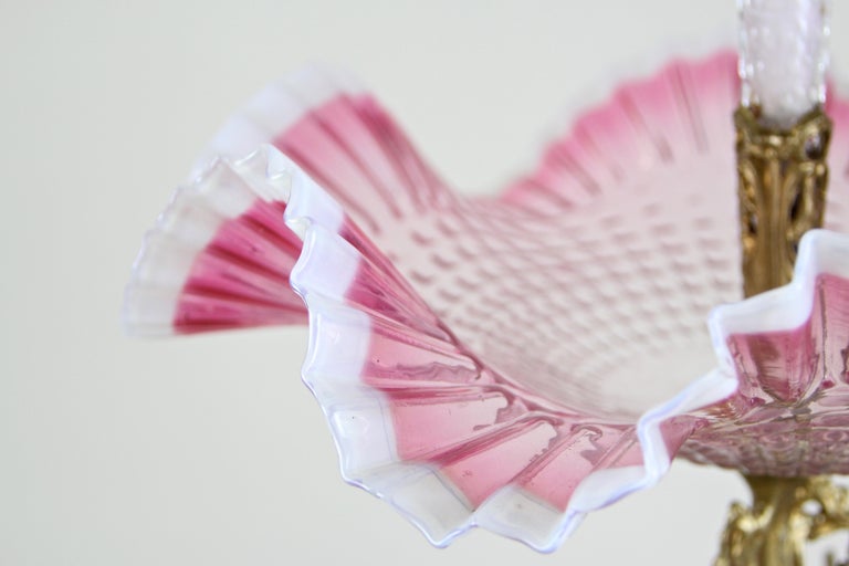 Art Nouveau Centerpiece with Stag Frilly Glass Bowl or Vase, Austria ...